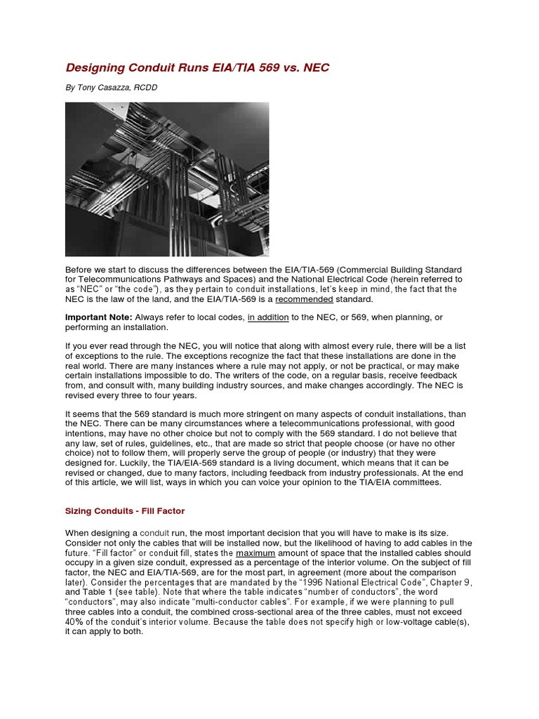 Designing Conduit Runs EIA - TIA 569 vs. NEC | PDF | Area | Wire