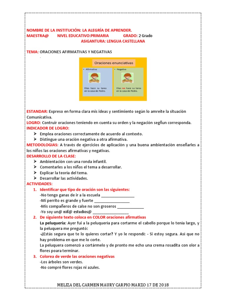 Oraciones Afirmativas y Negativas | PDF | Oración (Lingüística ...