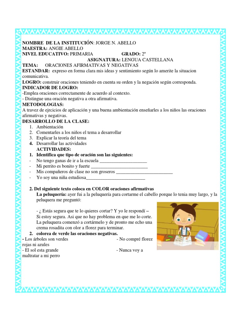 Oraciones Afirmativas y Negativas para Niños | PDF | Oración ...