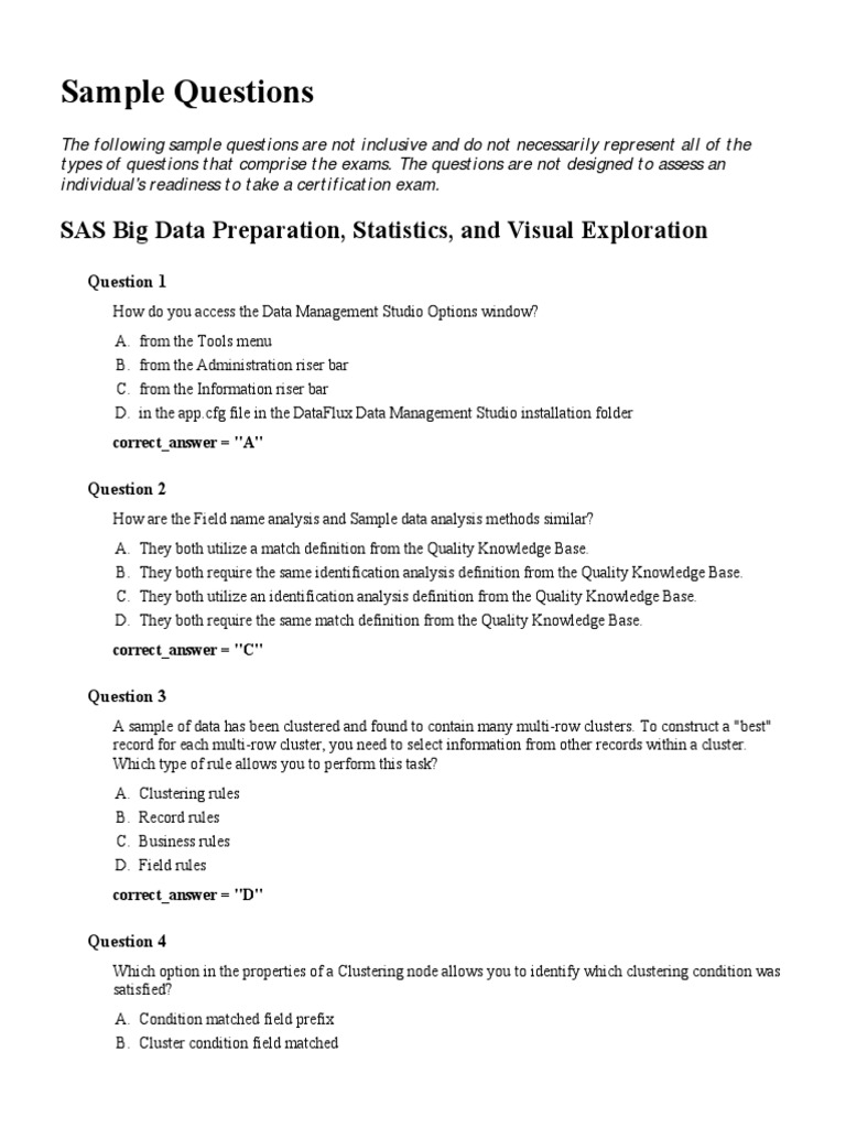 Sample Questions Big Data Preparation | PDF | Sas (Software) | Scatter Plot