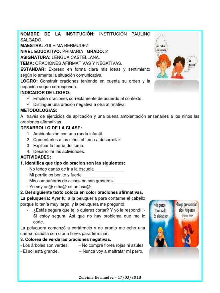 Oraciones Afirmativas y Negativas | PDF | Oración (Lingüística) | Verbo