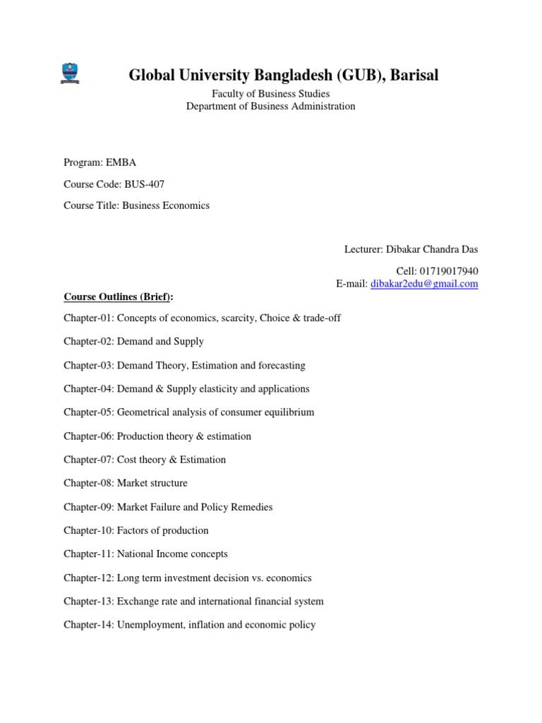 Business Economics Course Outline | PDF | Economics | Macroeconomics
