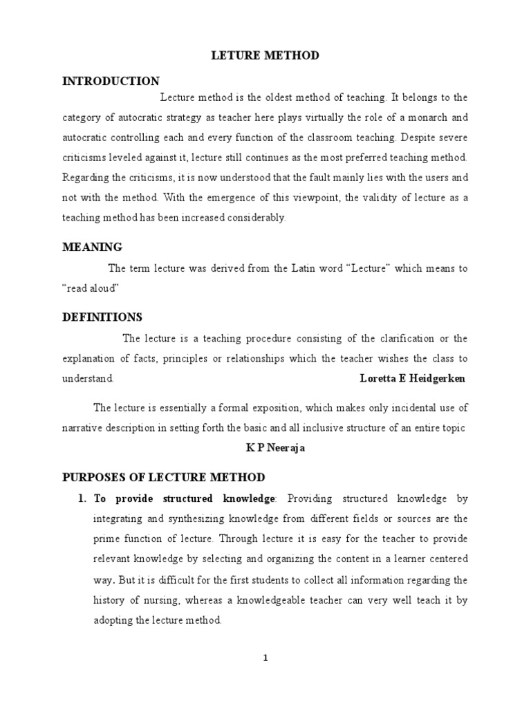 Leture Method: K P Neeraja | PDF | Lecture | Teaching Method