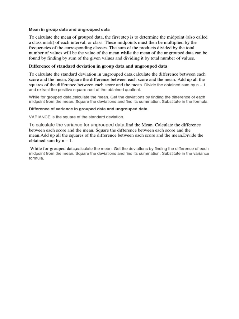 Statistics Mean in Group Data and Ungrouped Data | PDF