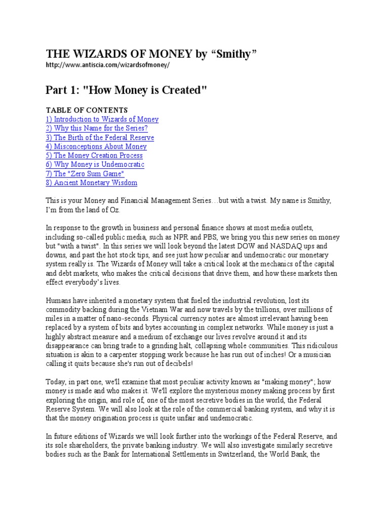 The Wizards of Money | PDF | Bailout | Money