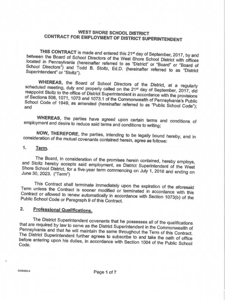 West Shore School District Superintendent Contract | PDF