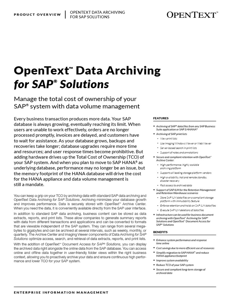 OpenText Data Archiving For SAP Solutions Product Overview | PDF | Sap ...