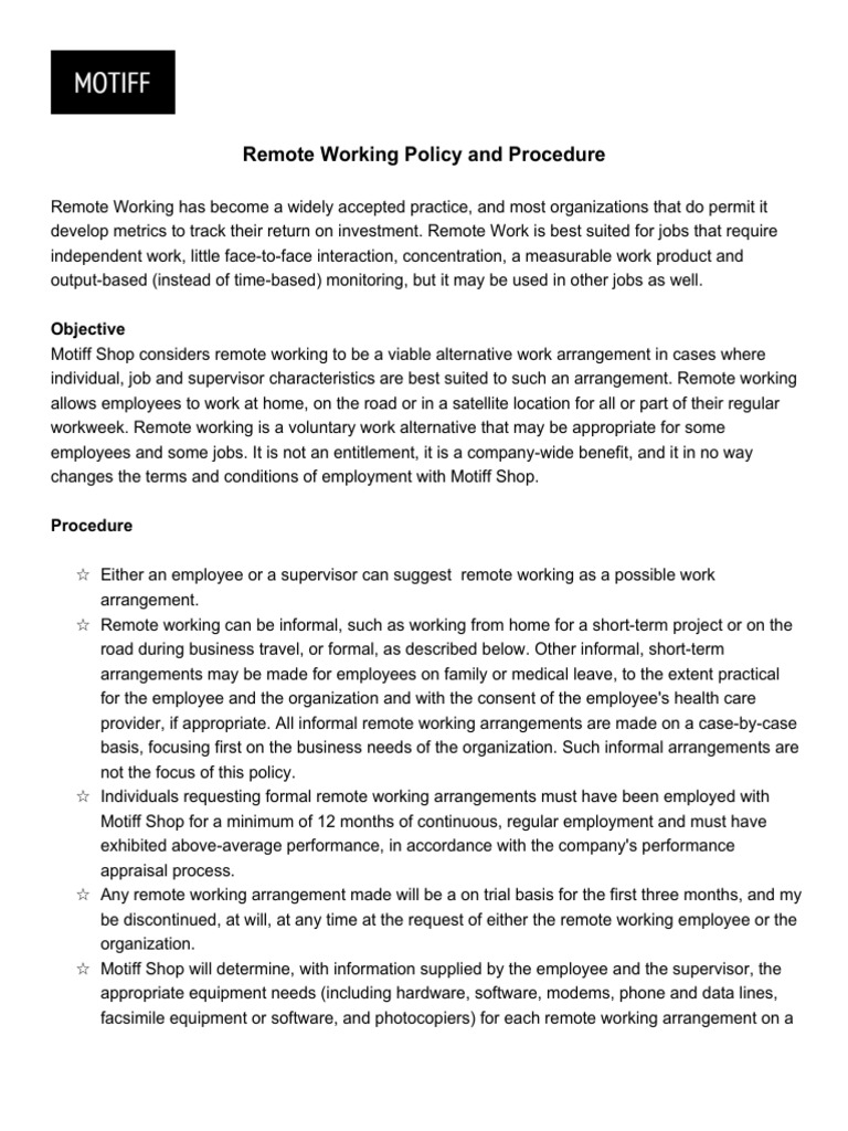 Remote Working Policy | PDF | Telecommuting | Employment