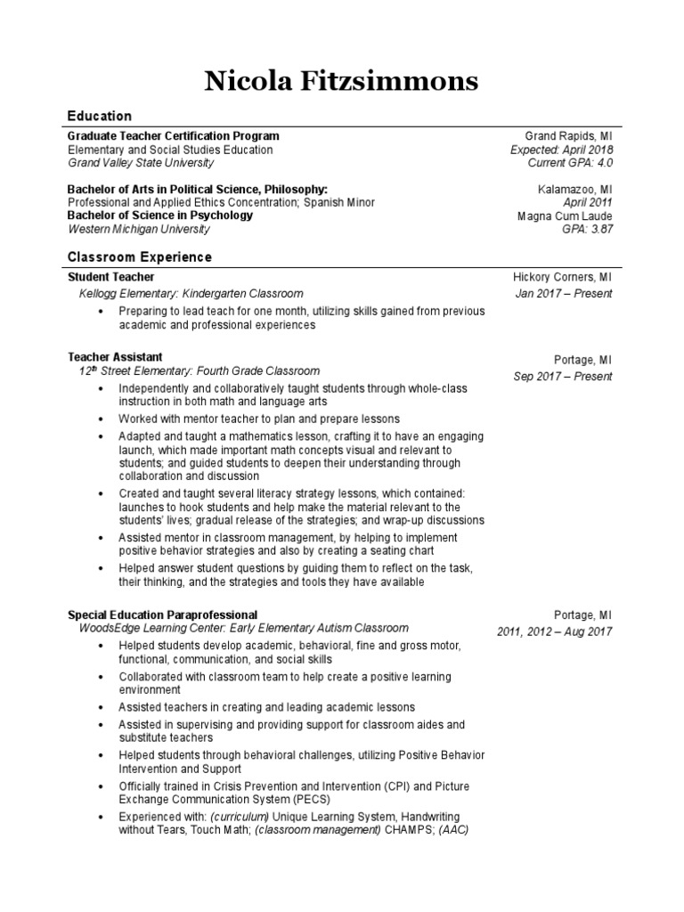 2018 Weebly Coe Resume | PDF | Teachers | Classroom Management
