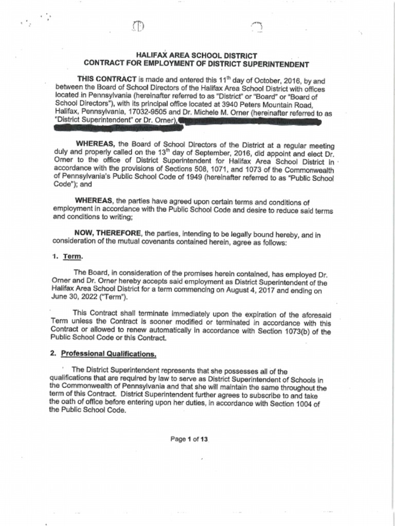 Halifax Area School District Superintendent Contract | PDF