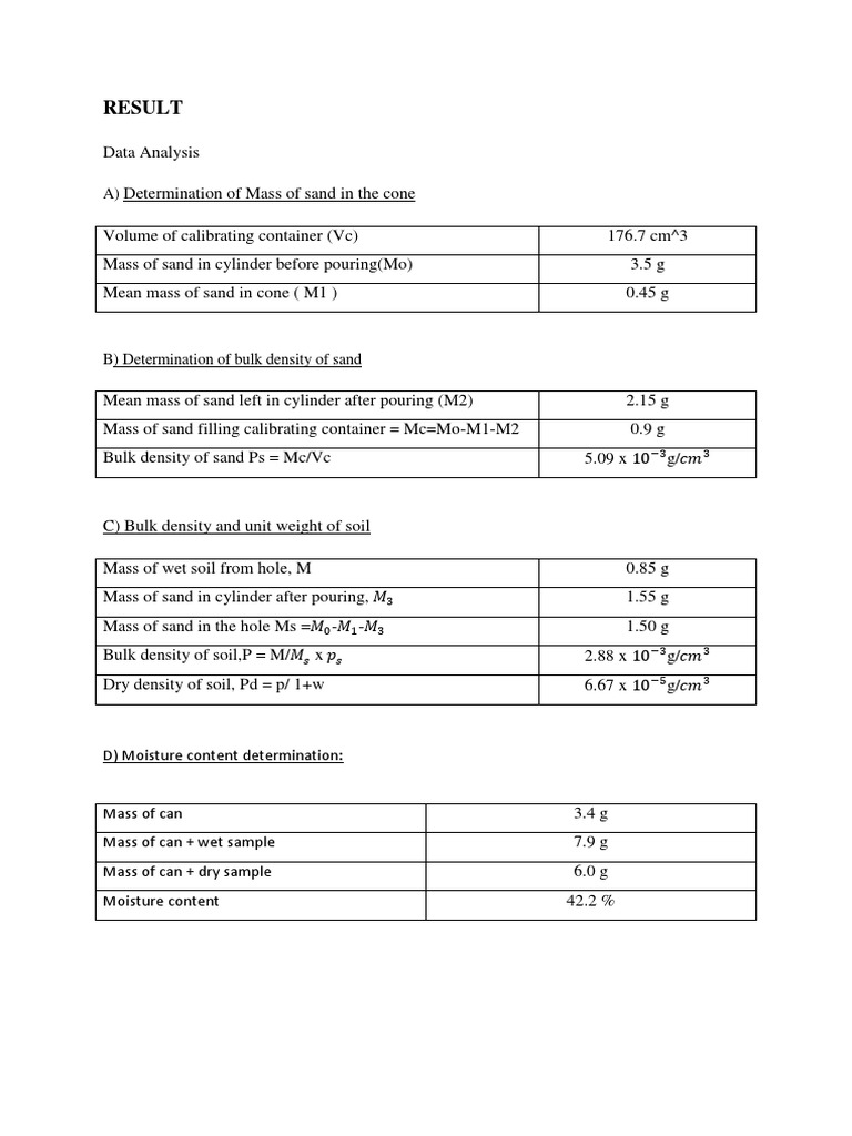 Sand Replacement Method | PDF | Soil | Density