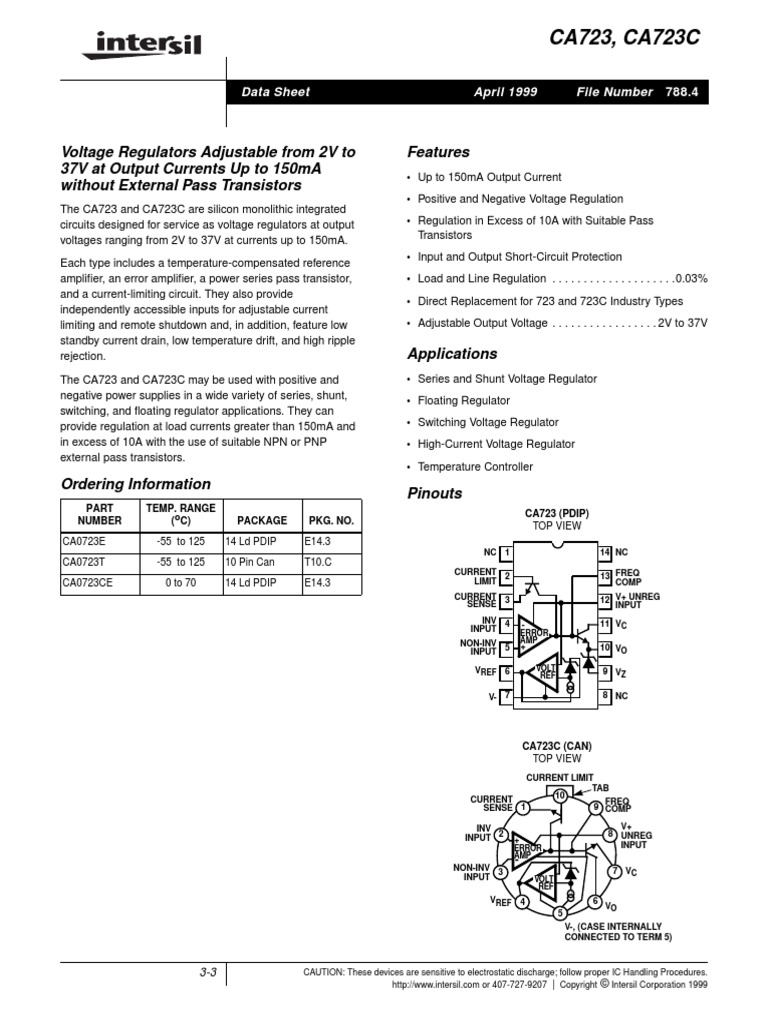 Datasheet - PDF Ca723 | Download Free PDF | Electrical Resistance And ...