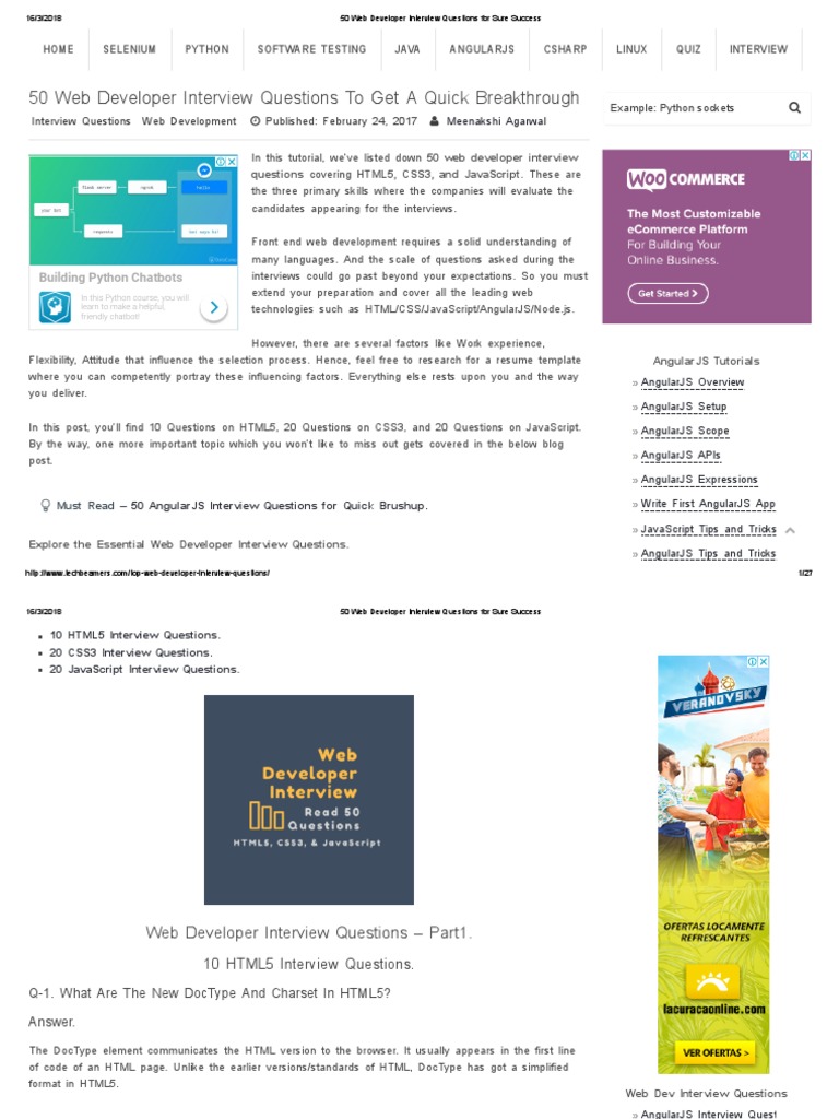 50 Web Developer Interview Questions For Sure Success | PDF | Cascading Style Sheets | Java Script