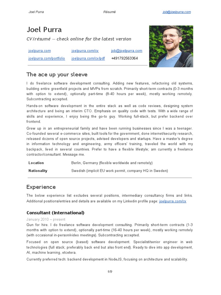 Joel Purra Software Developer Resume | PDF | J Query | Java Script