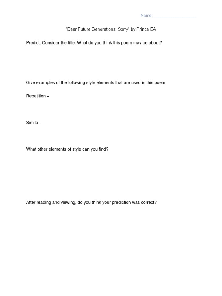 Dear Future Generations Handout | PDF