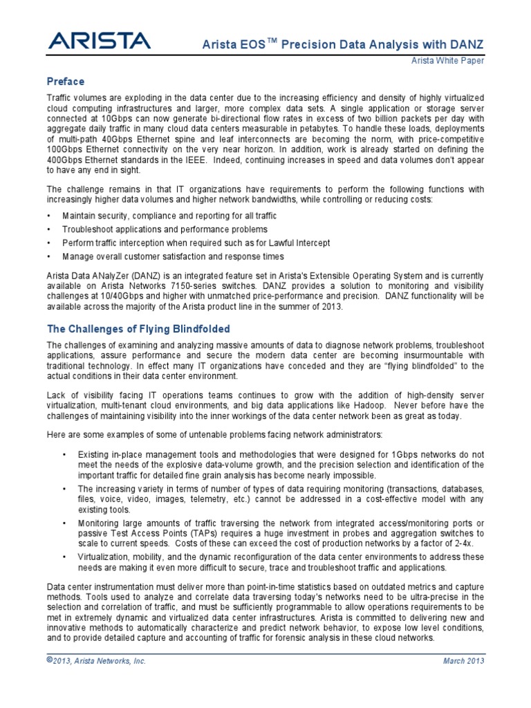 Arista Precision Data Analysis With DANZ WhitePaper | PDF | Network Congestion | Network Switch