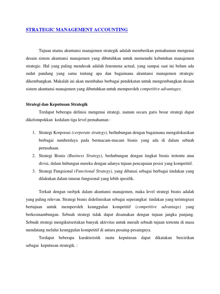 Strategic Management Accounting | PDF