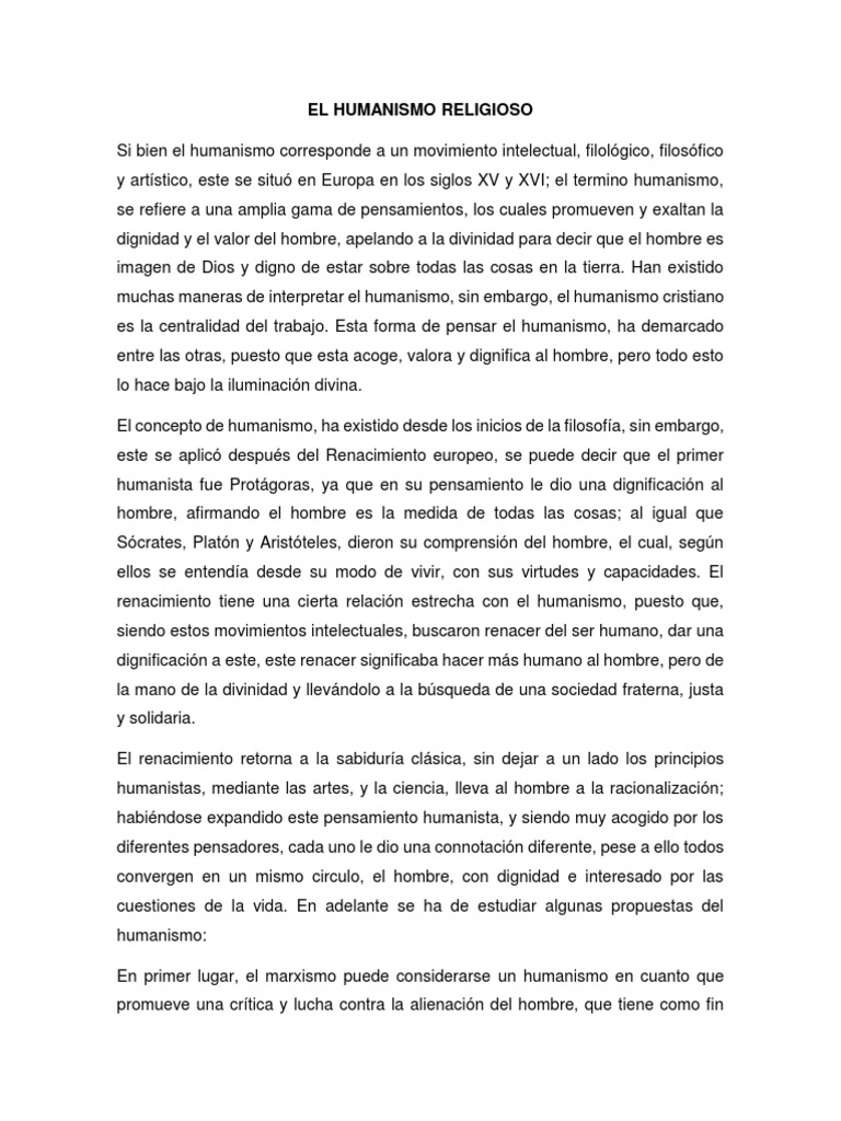 Humanismo Religioso: Dignidad y Fe | PDF | Humanismo | Existencialismo