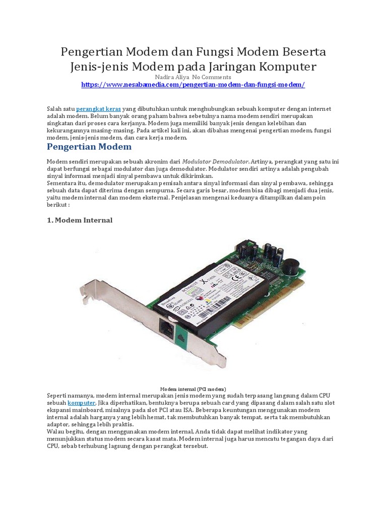 Pengertian Modem Dan Fungsi Modem Beserta Jenis-Jenis Modem Pada ...