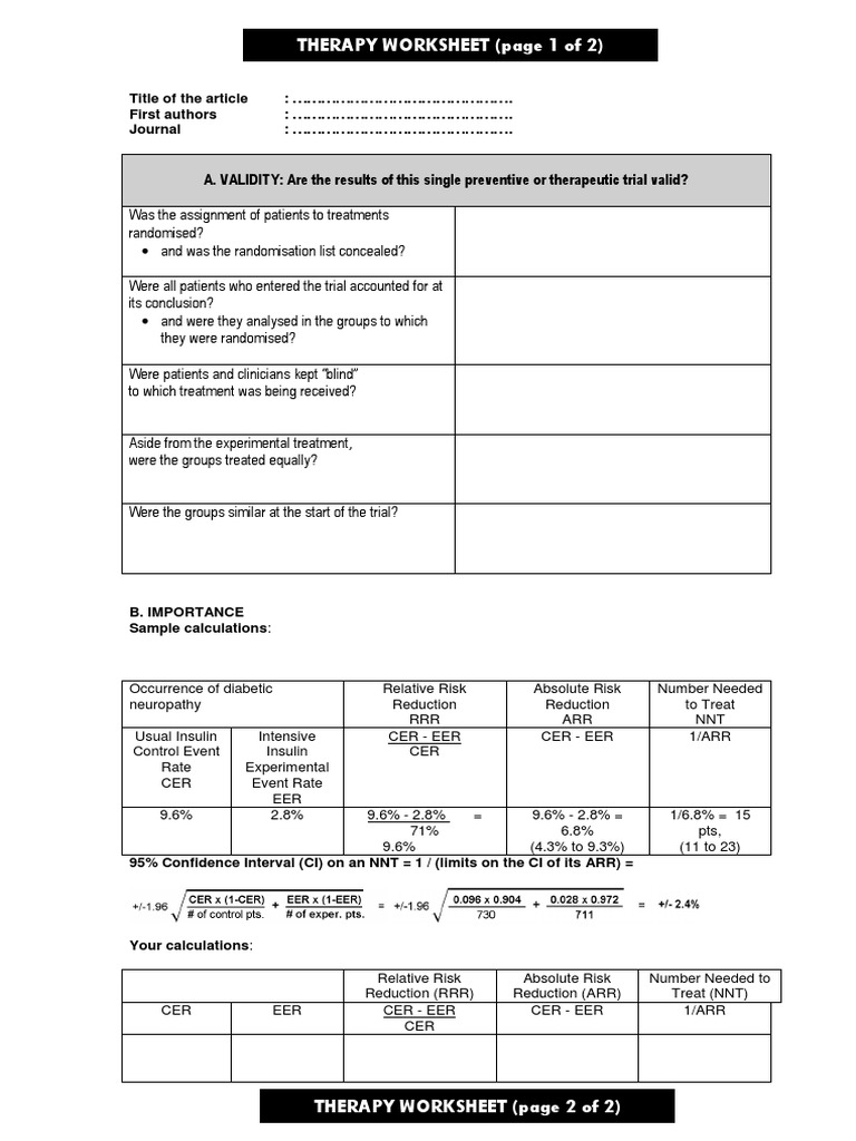 Therapy Worksheet (Page 1 of 2) : A. VALIDITY: Are The Results of This ...