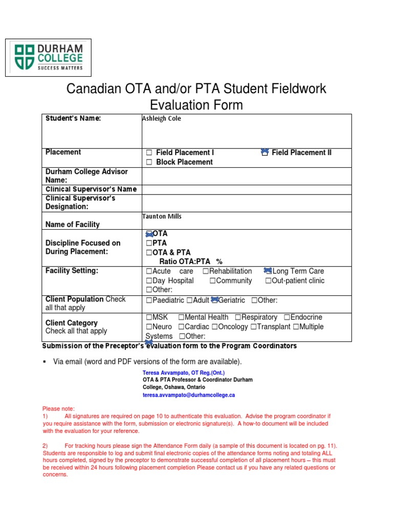 Ota Pta Fieldwork Evaluation Form | PDF | Competence (Human Resources ...