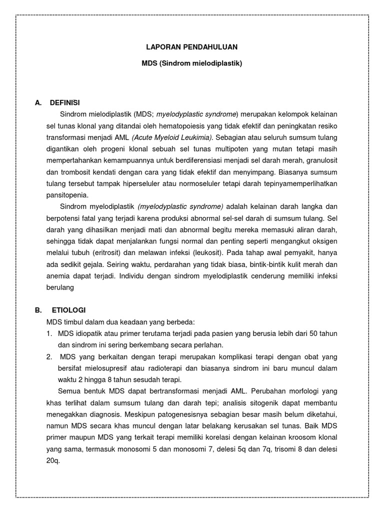 Memahami Sindrom Mielodiplastik (MDS) | PDF