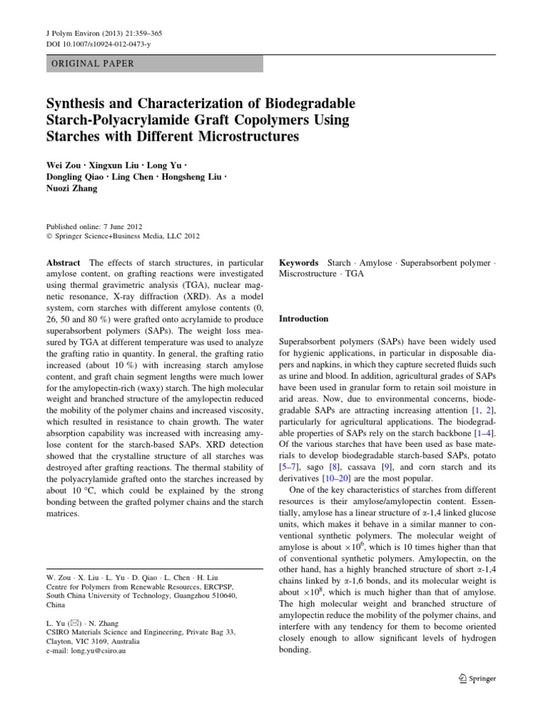 Synthesis and Characterization of Biodegradable Starch-Polyacrylamide ...
