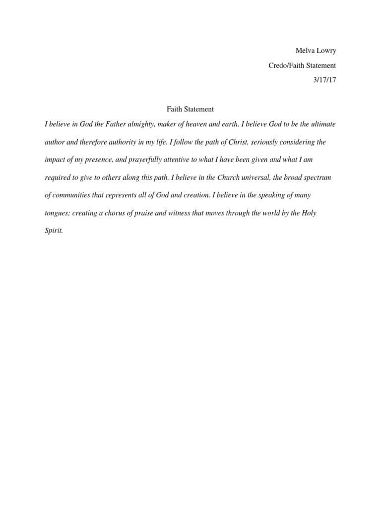 Melva Lowry Credo/Faith Statement 3/17/17 | PDF | God In Christianity ...