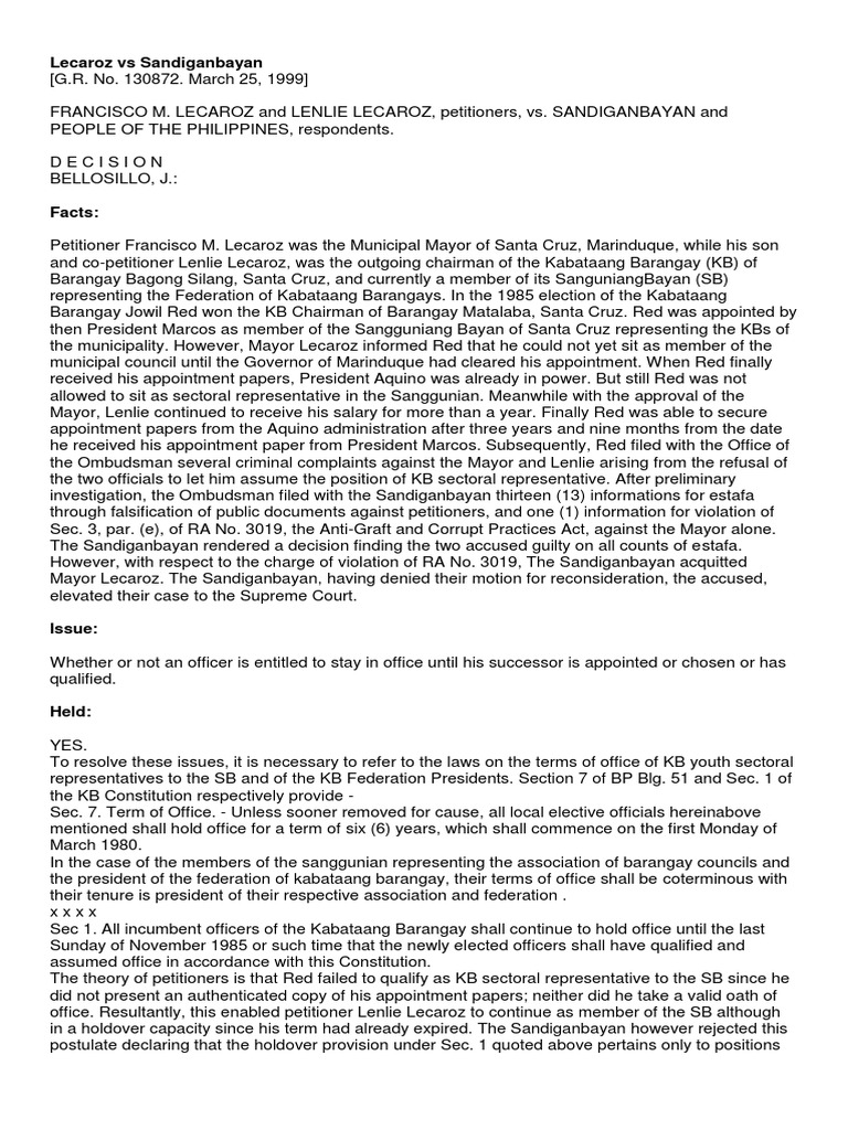 30 CD - Lecaroz Vs Sandiganbayan | PDF | Constitutional Law | Public Law