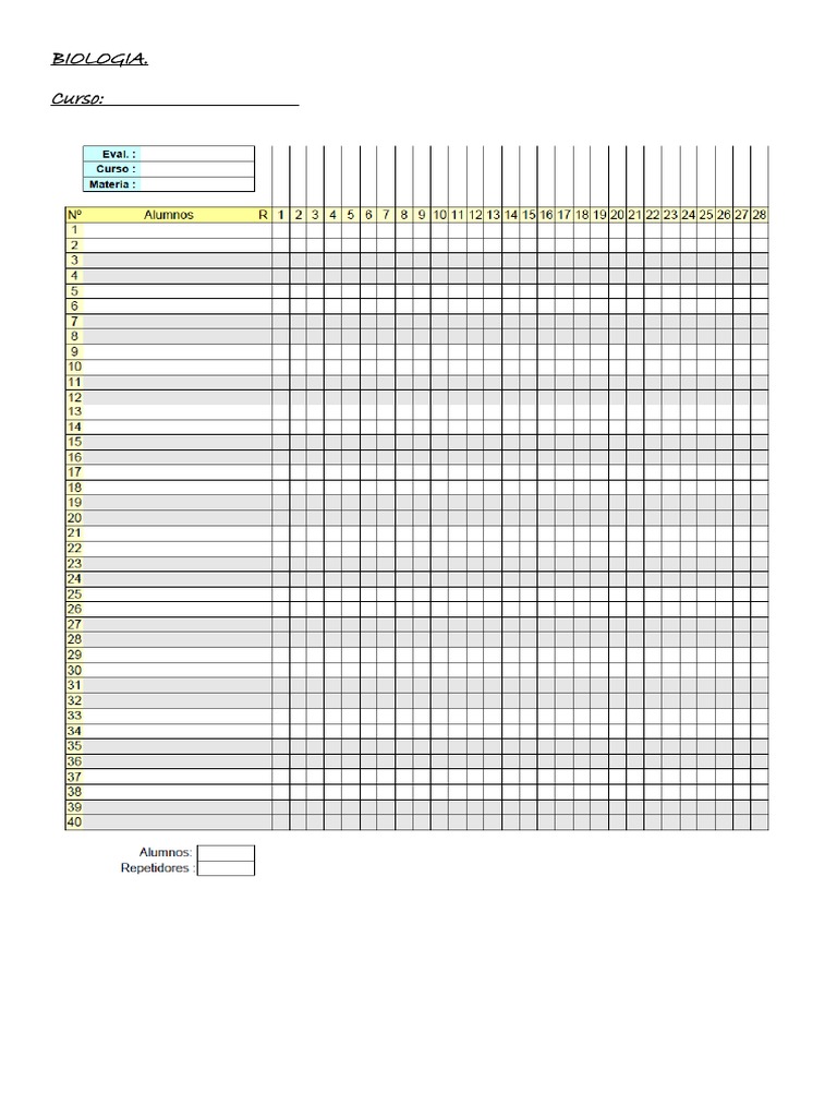 Planilla Notas para Imprimir. | PDF
