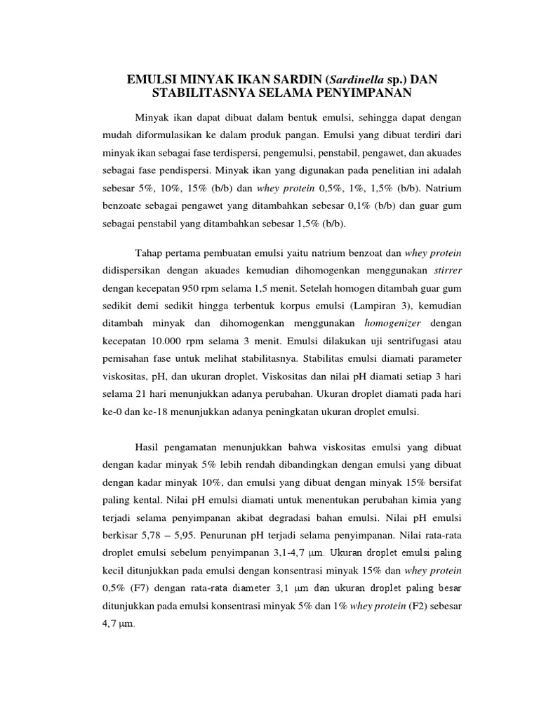 Stabilitas Emulsi Minyak Ikan Sardin | PDF