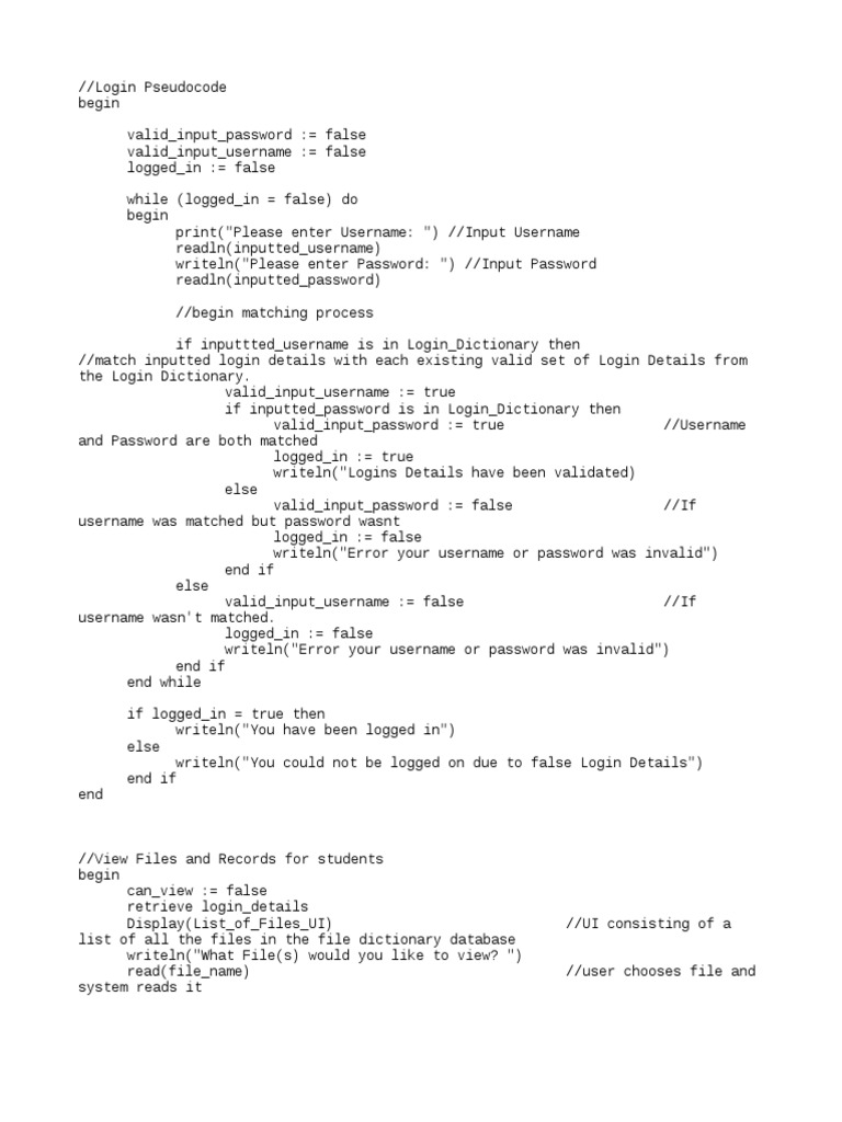 Pseudo Code | PDF | Login | Password
