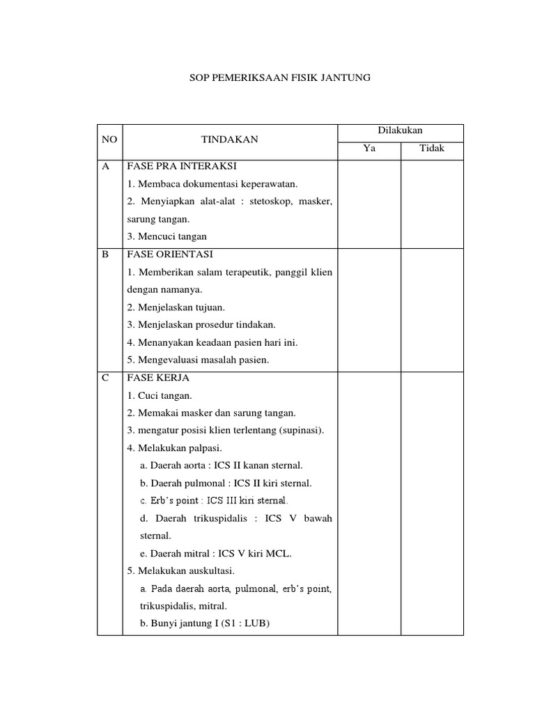 SOP Pemeriksaan Fisik Jantung | PDF