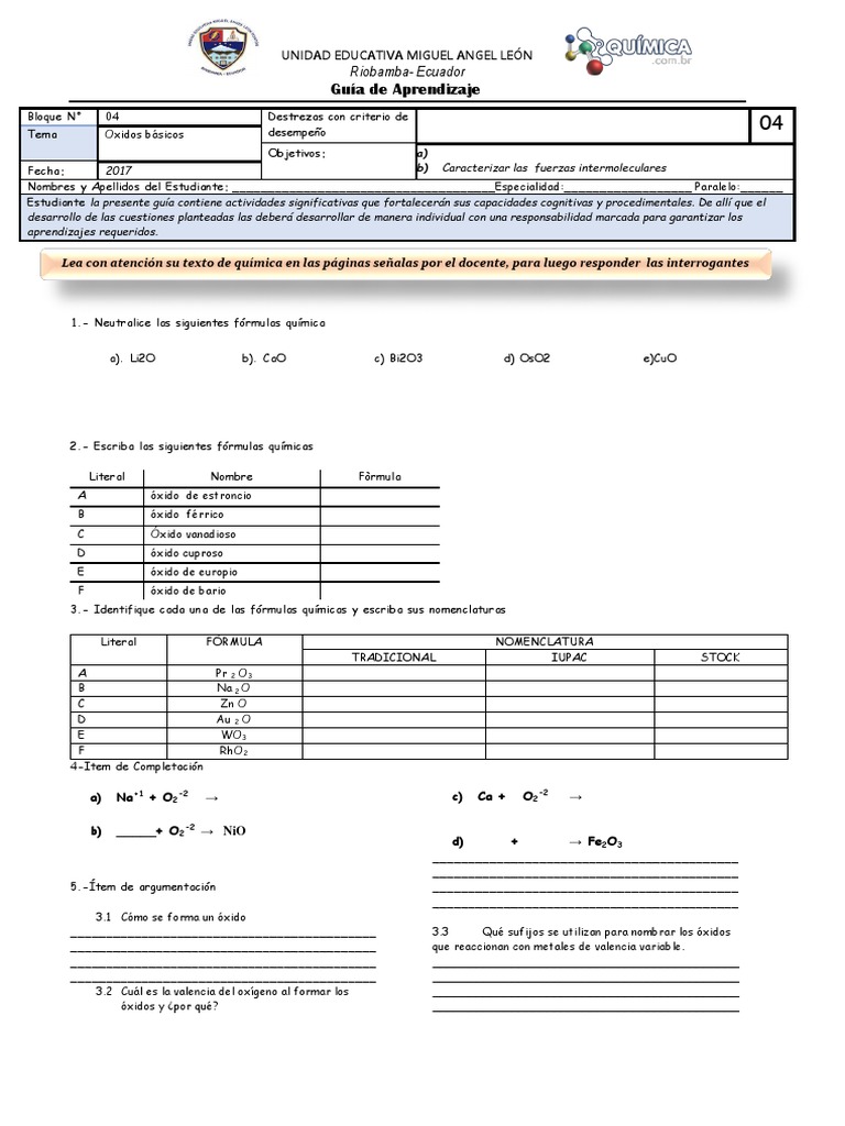 GUIA de Aprendizaje Notacion Quimica | PDF | Ácido clorhídrico ...