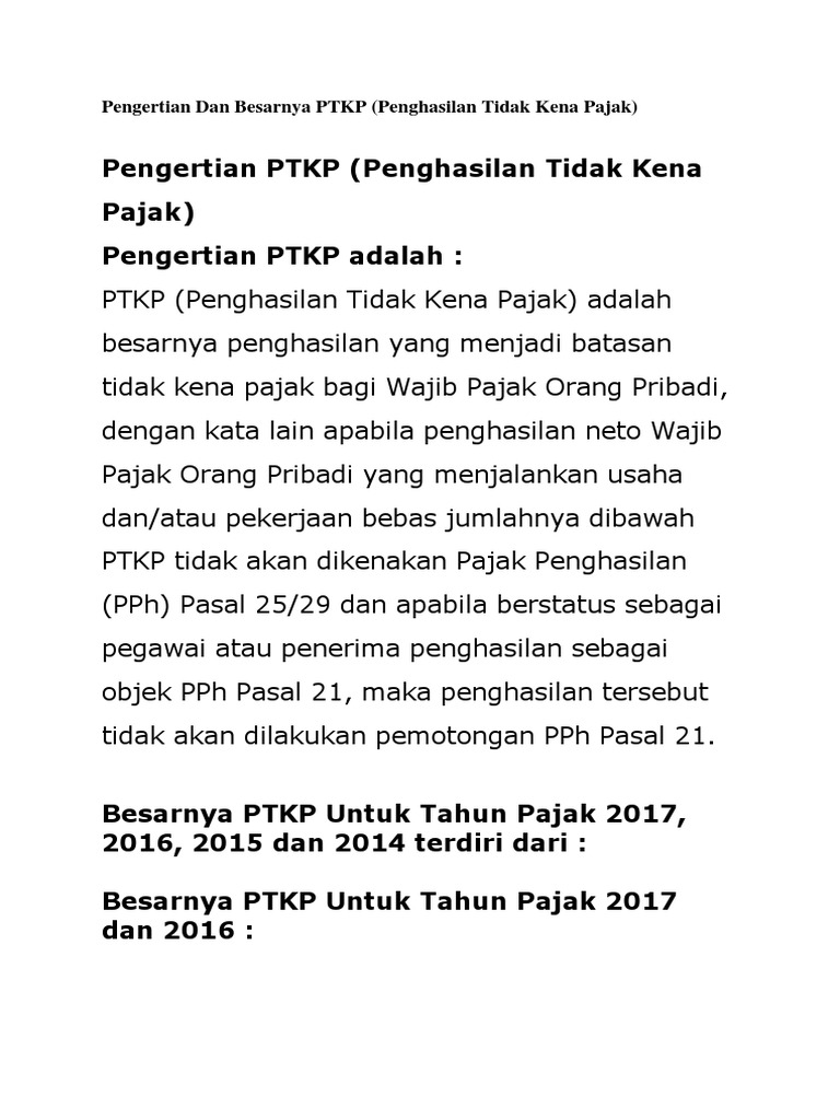 Pengertian Dan Besarnya PTKP | PDF