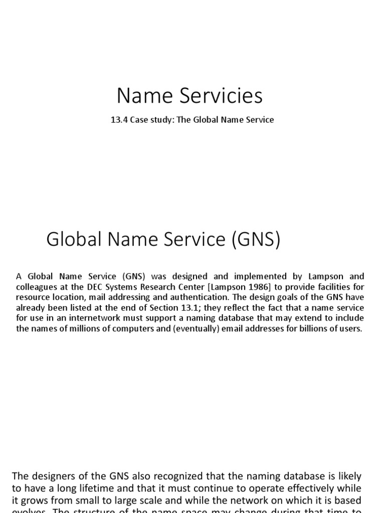 DNS-global Name Servicies1 | PDF | Directory (Computing) | Databases