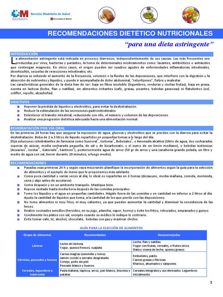 30.dieta Astringente | PDF | Diarrea | Alimentos