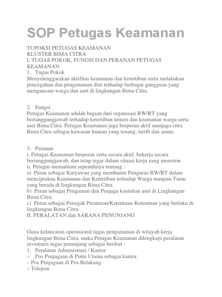 SOP Keamanan Lingkungan Bima Citra | PDF | Bisnis | Griya & Taman