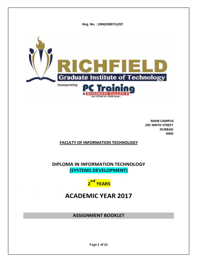 Assignment Booklet 2017-Diploma 2nd Year-Systems Development Updated ...