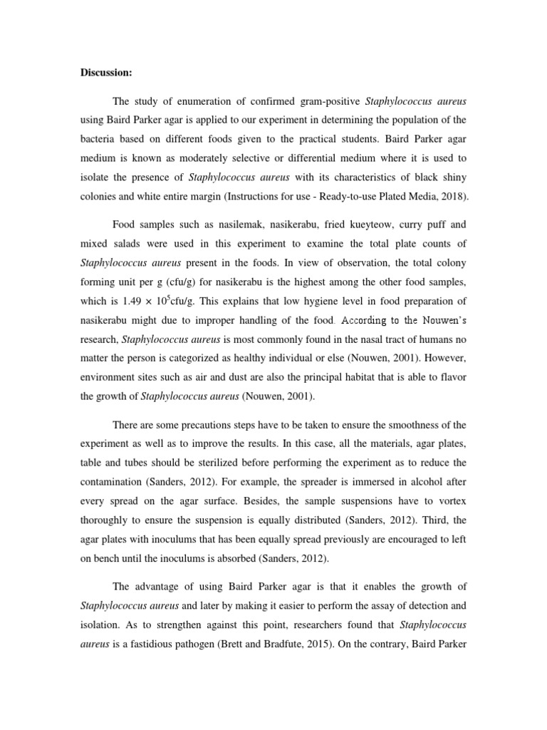 Practical 5 Enumeration Ofstaphylococcus Aureus in Foosd DISCUSSION ...