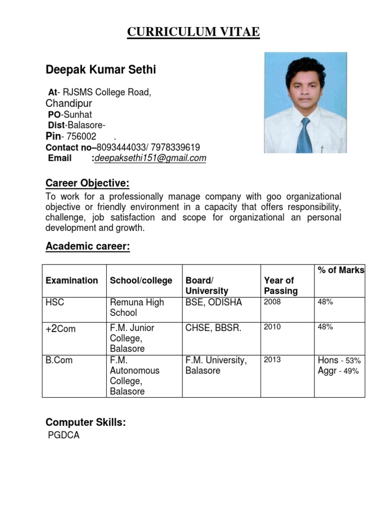 Curriculum Vitae: Deepak Kumar Sethi | PDF