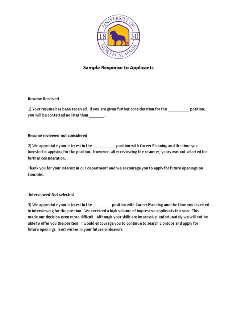 Applicant Response Samples and Guidelines | PDF | Career & Growth
