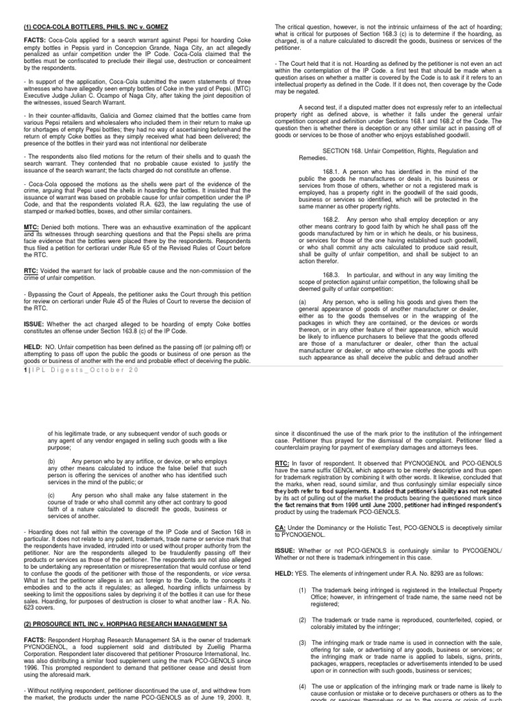 IPL - Oct 20 | PDF | Trademark | Intellectual Property