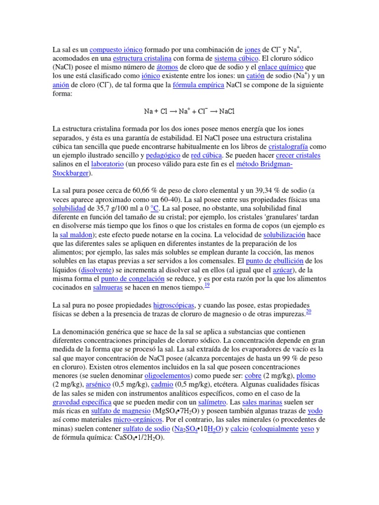La Sal Es Un Compuesto Iónico | PDF | sal | Cloruro de sodio