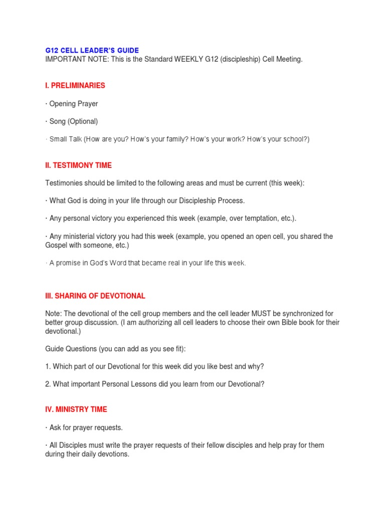 g12 Cell Leader S Guide | PDF | Disciple (Christianity) | Prayer