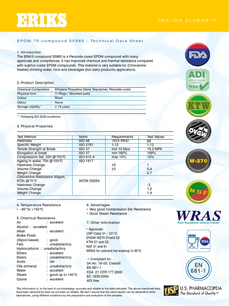 Eriks Epdm 70 Compound 55985 | PDF | Chemical Compounds | Chemical ...