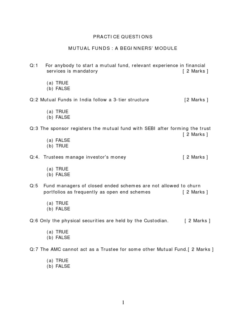 Practice Questions Mutual Funds: A Beginners’ Module