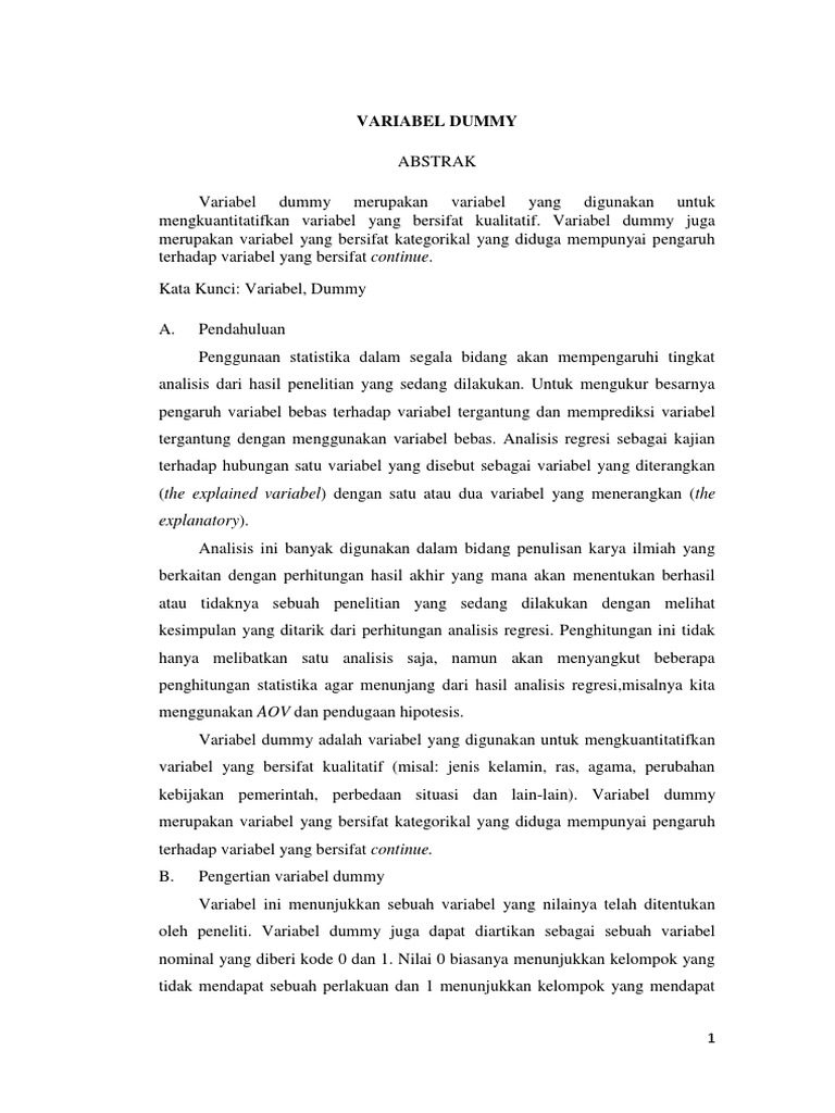 Penggunaan Variabel Dummy dalam Statistik | PDF | Pengelolaan Keuangan ...