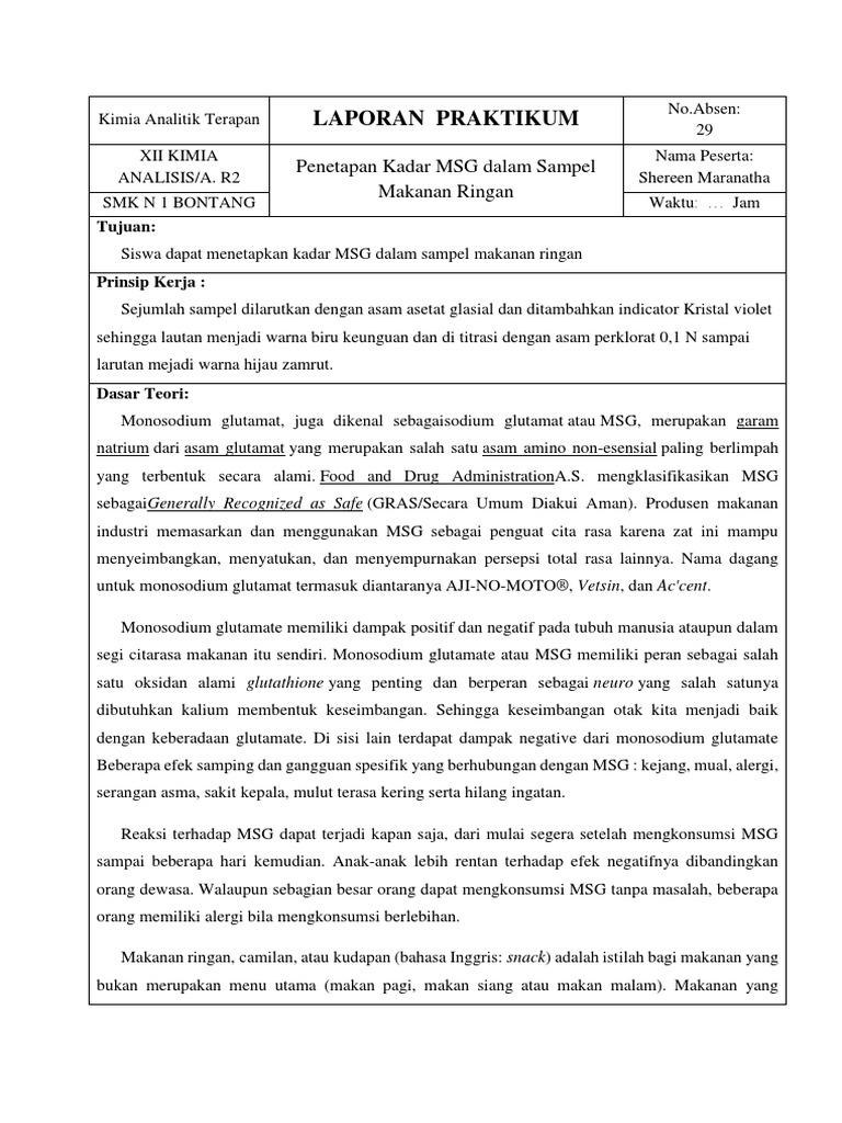 Laporan MSG Shereen | PDF