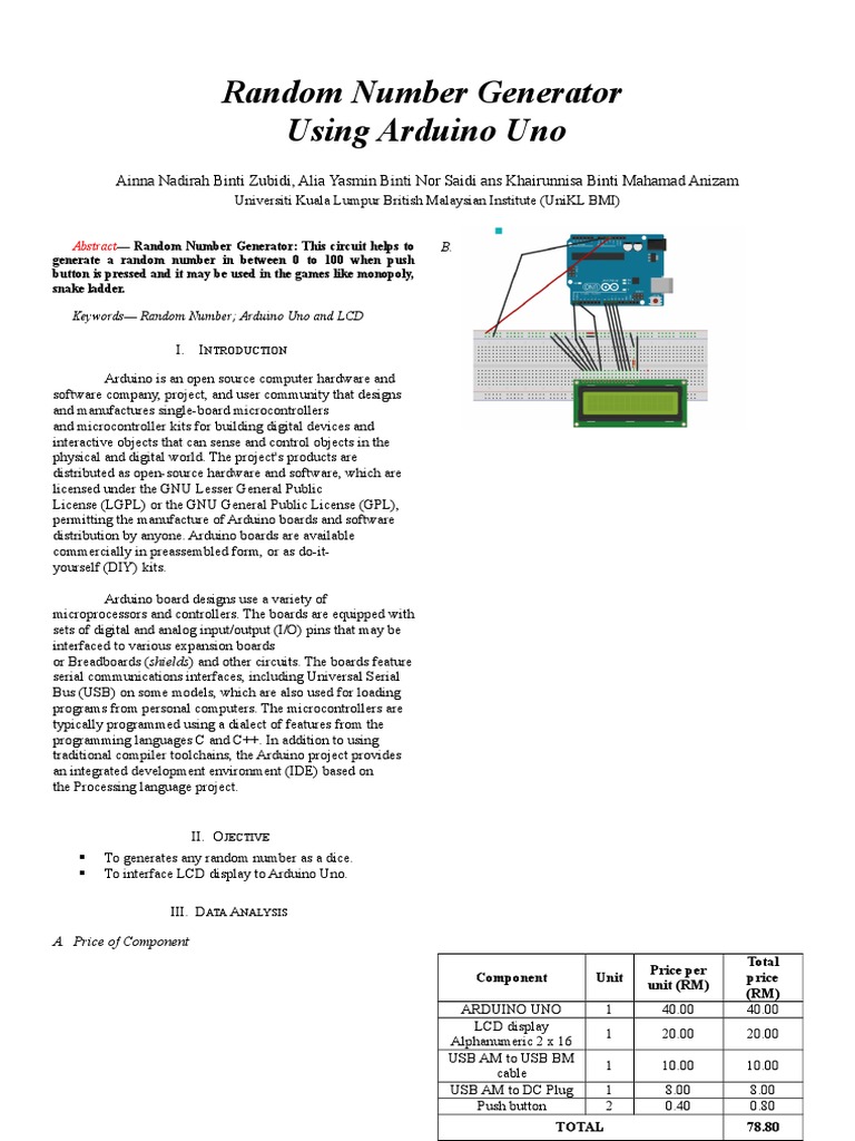 Random Number Generator Using Arduino Uno | PDF | Arduino | Computer ...